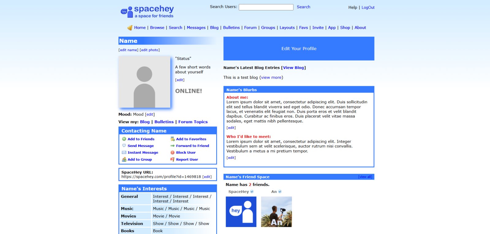 Neo Classic Blue - SpaceHey Layouts
